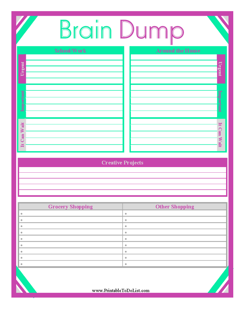 Brain Dump To-Do List Template - Printable ToDo List | PDF | Word