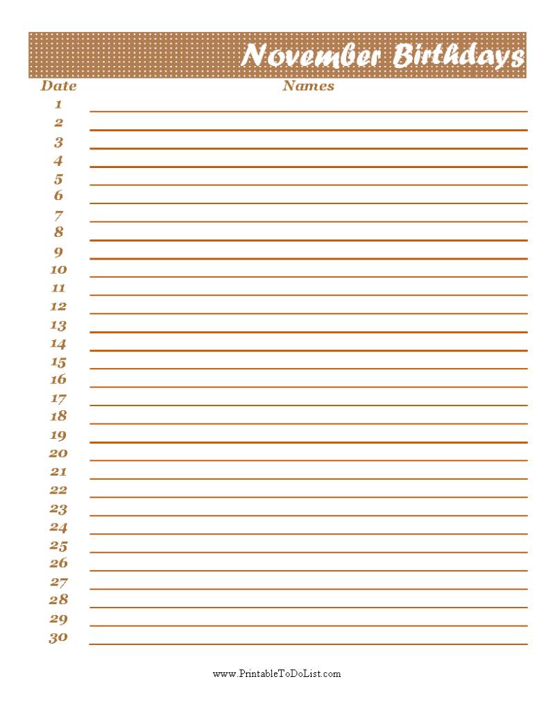 November Birthdays To-Do List Template - Printable ToDo List | PDF | Word